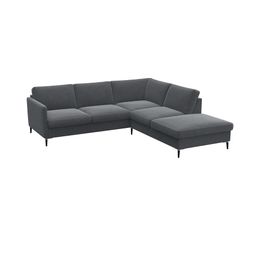 Ecksofa FLEXLUX, B:234cm H:85cm T:225cm, grau, 100% Polyester, Wohnzimmer, Sofas, "Fiore, L-Form", schmale Armlehnen, F&uuml;&szlig;e Alu/schwarz, B/T