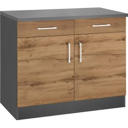 Unterschrank KOCHSTATION, B:100cm H:85cm T:60cm, grau, Holzwerkstoff, K&uuml;che, Schr&auml;nke, "KS-Colmar", 100 cm, mit Metallgriff, f&uuml;r viel Stauraum
