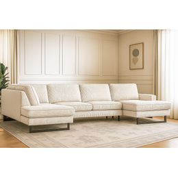 Wohnlandschaft Home Affaire, B:350cm H:85cm T:206cm, beige, 92% Polyester, 8% Nylon, Sofas, "Pinto, 350 cm, U-Form, XXL, mit Ottomanen", Cord,