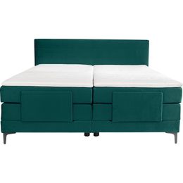 Boxspringbett Alina, B:192cm L:212cm, gr&uuml;n, Samt DMO (100% Polyester), Jugendzimmer, Komplettbetten, "Powell", inkl. Motor, Matratze und Topper, in