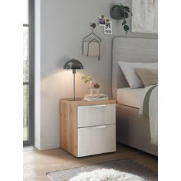 Nachtkonsole Wiemann, B:40cm H:46,4cm T:43cmbianco, eiche, dekor, glas champagner, chrom, Floatglas, Holzwerkstoff, Metall, Sideboards, "Como",