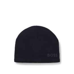 BOSS Green Herren Beanie "Afleece Beanie X", blau, unifarben, Wollmischung, M&uuml;tzen, mit gummiertem Logo