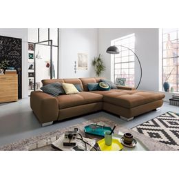 Ecksofa, B:276cm H:89cm T:198cm, braun, SET ONE BY Musterring, 100% Polyester, Wohnzimmer, Sofas, "SO 1200 inkl. Sitztiefen- & R&uuml;ckenverstellung f&uuml;r