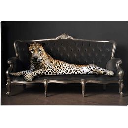 Poster Reinders, B:91,5cm H:61cm, schwarz, Papier, Bilder, "Leopard Chic Panther - Liegend - Luxus - Relax"