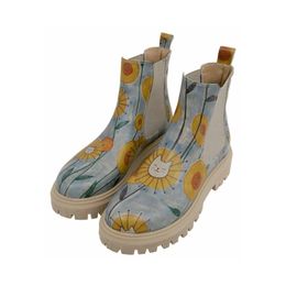 DOGO Damen Chelseaboots "Aura Boots Cat Flower Damen Stiefeletten", Gr. 36, blau, Lederimitat, Schuhe, Handgefertigt