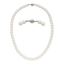 Jobo Damen Kette ohne Anh&auml;nger "Perlenkette", Messing, L: 45, wei&szlig;, Messing, Halsketten, wei&szlig; 8 mm 45 cm