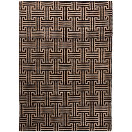 Teppich FLAIR RUGS, B:160cm L:230cmschwarz, Baumwolle, Jute, Kunstfaser, Wohnzimmer, Teppiche, "Meander Jute", mit griechischem Muster