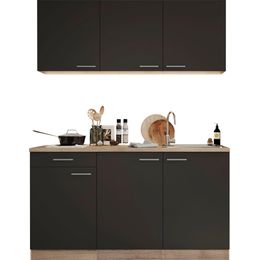 Pantryk&uuml;che respekta, B:150cm H:200cm T:60cm, grau, Komplettk&uuml;chen-Sets, "Luis, Duo Kochfeld, wahlweise mit Mikrowelle, Korpus Eiche S&auml;gerau", Breite