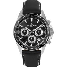 Jacques Lemans Herren Chronograph "Liverpool", schwarz, Armbanduhren, Quarzuhr, Armbanduhr, Herrenuhr, Lederarmband, Datum