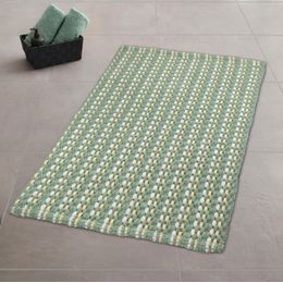 Badematte Kleine Wolke, H:12mm, grün, Baumwolle, Polyester, Badematten, "Loop", Badteppich, weiche Chenillequalität, gestreift, handgewebt