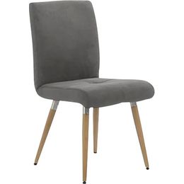 K+w Komfort & Wohnen 4-Fu&szlig;stuhl, B:48cm H:90cm T:62cm, grau, K+W KOMFORT & WOHNEN, St&uuml;hle, "6411", mit Sitzsteppung, Edelstahlgriff am R&uuml;cken, Massivholzbeine