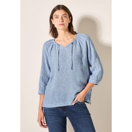 Cecil Damen Klassische Bluse, blau, Gr. XXL, gestreift, Web, 100% Leinen, Blusen, mit 3/4 Ärmeln