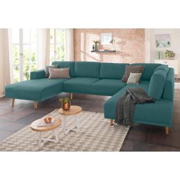 Wohnlandschaft Home Affaire, B:355cm H:84cm T:203cm, blau, Filzoptik (100% Polyester);Luxus-Microfaser (100% Polyester);Struktur fein( 100%
