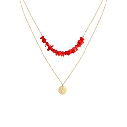 Elli Damen Gliederkette "Layer Pl&auml;ttchen Koralle Trend 925 Sterling Silber", 40, Silber 925 (Sterlingsilber), L: 40, rot, Silber 925