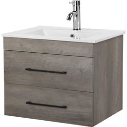 Waschtisch Welltime, B:61cm H:50cm T:46cm, grau, MDF, Badezimmer, Waschtische, "Florenz Badschrank Badmöbel inkl. Waschbecken", Waschplatz mit 2