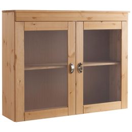 Glash&auml;ngeschrank Home Affaire, B:100cm H:80cm T:29cm, beige, Massivholz, K&uuml;che, Schr&auml;nke, "Oslo", 100 cm breit, aus massiver Kiefer, mit 2 Glast&uuml;ren,