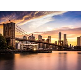 papermoon Fototapete "Bridge Brooklyn at Sunset", B/L: 5m x 2,8m, Bahnen: 10 Stk., bunt, Tapeten