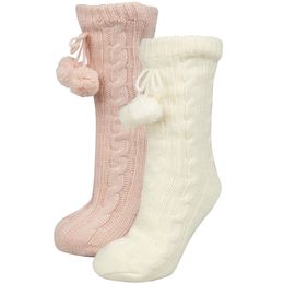 Damen Kuschelsocken, Capelli New York, rosa, Polyacryl, Socken, mit Zopfmuster und Bommeln