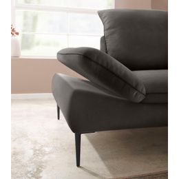 Ecksofa W.Schillig, B:294cm H:87cm T:185cm, grau, Chenille-Flachgewebe R66 (85% Polyester, 15% Nylon);Longlife Xtra-Leder Z59: Glattleder mit