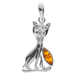 OSTSEE-SCHMUCK Damen Kettenanhänger "- Katze - Silber 925/000 - Bernstein", Silber 925 (Sterlingsilber), silber, Silber 925 (Sterlingsilber),