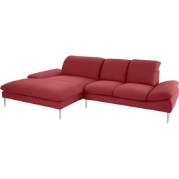Ecksofa W.Schillig, B:310cm H:87cm T:185cm, rot, Chenille-Flachgewebe R66 (85% Polyester, 15% Nylon);Longlife Xtra-Leder Z59: Glattleder mit