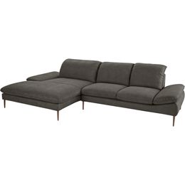 Ecksofa W.Schillig, B:340cm H:87cm T:185cm, grau, Chenille-Flachgewebe R66 (85% Polyester, 15% Nylon);Longlife Xtra-Leder Z59: Glattleder mit
