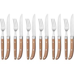 WMF Steakbesteck "Ranch", 12 Stk., braun, Essbesteck-Sets, mattiert, Eichenholz ge&ouml;lt