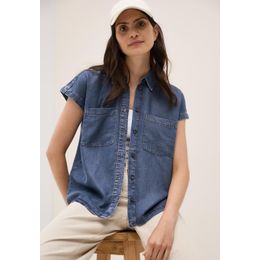 Cecil Damen Jeansbluse, blau, Gr. M, unifarben, Denim/Jeans, Obermaterial: 100% Lyocell, Blusen, Denim-Look, mit Hemdkragen und durchgehender