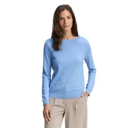 Tom Tailor Damen Strickpullover, blau, Gr. L, unifarben, Strick, Obermaterial: 60% Baumwolle, 40% Viskose, Pullover, mit U-Boot Ausschnitt