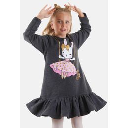 DENOKIDS Mädchen Shirtkleid "Glitter Rabbit", schwarz, Gr. 92, bedruckt, 72% Polyester, 28% Baumwolle, Kleider, mit Kaninchen-Print