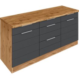 Unterschrank KOCHSTATION, B:180cm H:86cm T:60cm, grau, MDF, K&uuml;che, Schr&auml;nke, "KS-Luhe", 180 cm breit, f&uuml;r viel Stauraum, MDF-Fronten mit waagerechter