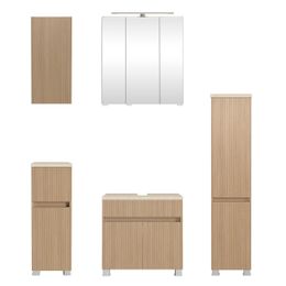 Badm&ouml;bel-Set Welltime, B:120cm H:200cm T:35cm, braun, Spanplatte, Kastenm&ouml;bel-Sets, "EIXO, 5tlg.-Set: Spiegelschrank, Unterbeckenschrank und