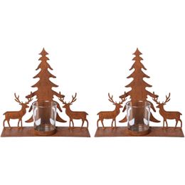 CREATIV DECO Teelichthalter "Weihnachtsdeko", B/H/T: 25,5cm x 28cm x 8cm, braun, Kerzenhalter, Oberfläche in Rost-Optik