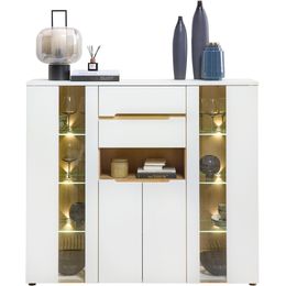 Highboard Innostyle, B:145cm H:127cm T:38cm, weiß, ABS-Kunststoff, Glas, Holzwerkstoff, MDF, Wohnzimmer, Sideboards, "Memphis Highboard, 145x127x38cm