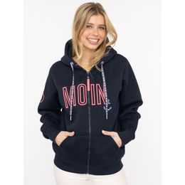 Zwillingsherz Damen Kapuzensweatjacke ""Maritim"", blau, Gr. L, angeraute Sweatware, Obermaterial: 50% Baumwolle, 50% Polyester, Sweatjacken, mit
