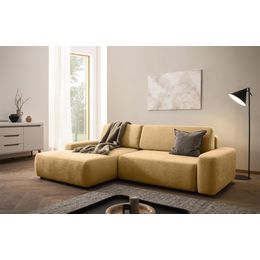 Ecksofa Home Affaire, B:264cm H:82cm T:162cm, gelb, 100% Polyester, Wohnzimmer, Sofas, "TORGE (264cm), Schlafsofa in Cord, Samtvelours o Struktur
