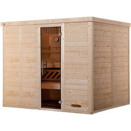 Weka Sauna "Design-Sauna KEMI 5", ohne Ofen, ohne Steuerung, (ohne Ofen), beige, Saunen, Blockbohlen, moderne Ganzglast&uuml;r