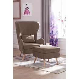 Sessel Home Affaire, B:78cm H:118cm T:94cm, grau, Samtcord (92% Polyester 8% Polyamid);Struktur (100% Polyester);Struktur Hahnentritt (100%