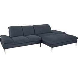 Ecksofa W.Schillig, B:310cm H:87cm T:185cm, blau, Chenille-Flachgewebe R66 (85% Polyester, 15% Nylon);Longlife Xtra-Leder Z59: Glattleder mit