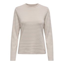 Only Damen Langarmshirt "ONLLYON L/S O-NECK TOP BOX CC JRS", weiß, Gr. S, gestreift, Jersey, Obermaterial: 48% Modal, 47% Baumwolle, 5% Elasthan,