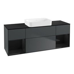 Villeroy & Boch Villeroy und Boch Finion Waschtischunterschrank G742PHHG 160x60,3x50,1cm, Regale Glossy black lacquer, Midnight Blue Matt Lacquer