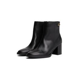 Tommy Hilfiger Damen Stiefelette "STACKED HEEL LEATHER ANKLE BOOT", Gr. 36, schwarz, Glattleder, Schuhe, Blockabsatz, Ankleboots, Businessschuh,