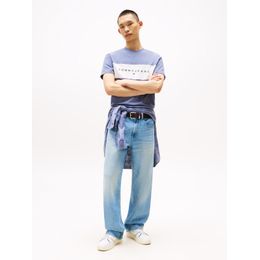 Tommy Jeans Herren T-Shirt "TJM REG CBLK LINEAR LOGO TEE", blau, Gr. M, Single Jersey, Obermaterial: 100% Baumwolle, Shirts