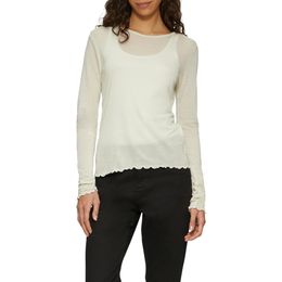 QS Damen Longsleeve, beige, Gr. XL, unifarben, Obermaterial: 88% Viskose, 9% Polyester, 3% metallisierte Fasern, Shirts, mit metallisierten Fasern