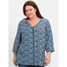 sheego Damen Shirtbluse, blau, Gr. 44, gemustert, mehrfarbig, 100% Viskose, Blusen