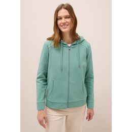 Cecil Damen Sweatjacke, gr&uuml;n, Gr. L, unifarben, Sweatware, 80% Baumwolle, 17% Polyester, 3% Elasthan, Sweatjacken, mit Kapuze