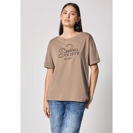 Damen T-Shirtsandstone beige, Gr. 34, STREET ONE STUDIO, unifarben, Web, 50% Baumwolle, 50% Modal, Shirts, mit Wording
