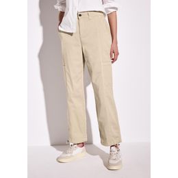 Street One Damen Cargohose, beige, Gr. 44, unifarben, Web, 98% Baumwolle, 2% Elasthan, Hosen, High Waist