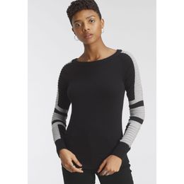 Arizona Damen Rundhalspullover "im Bikerstil", grau, Gr. 40, colorblocking, kontrastfarbene Details, unifarben mit Farbeinsatz, Feinstrick,