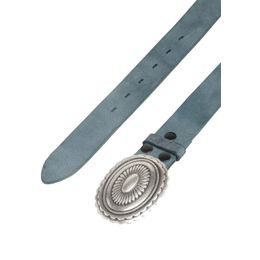Damen Lederg&uuml;rtel, blau, Gr. 85, RETTUNGSRING G&Uuml;RTEL, unifarben, Leder, G&uuml;rtel, mit austauschbarer Schlie&szlig;e &raquo;Mandala Silber&laquo;
